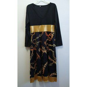 Rosewe | Dresses | Modest Black And Gold Chain Midi Dress With Pockets ...